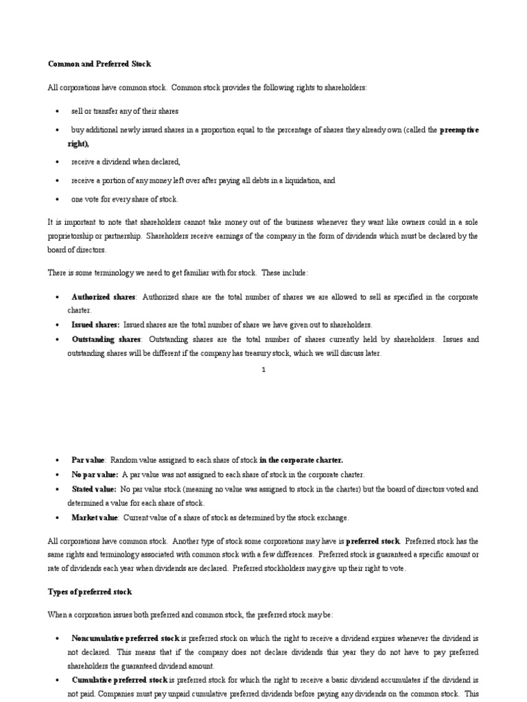 An In-Depth Examination of Common Stock, Preferred Stock, Par Value, No ...