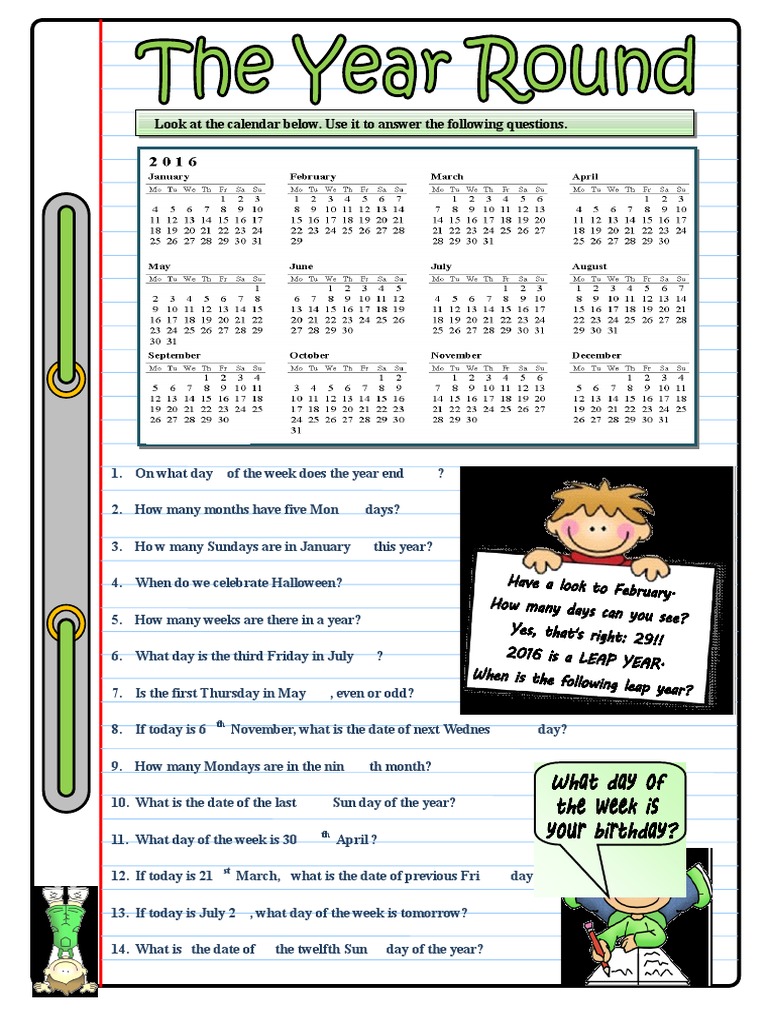 Look at The Calendar Below. Use It To Answer The Following Questions ...