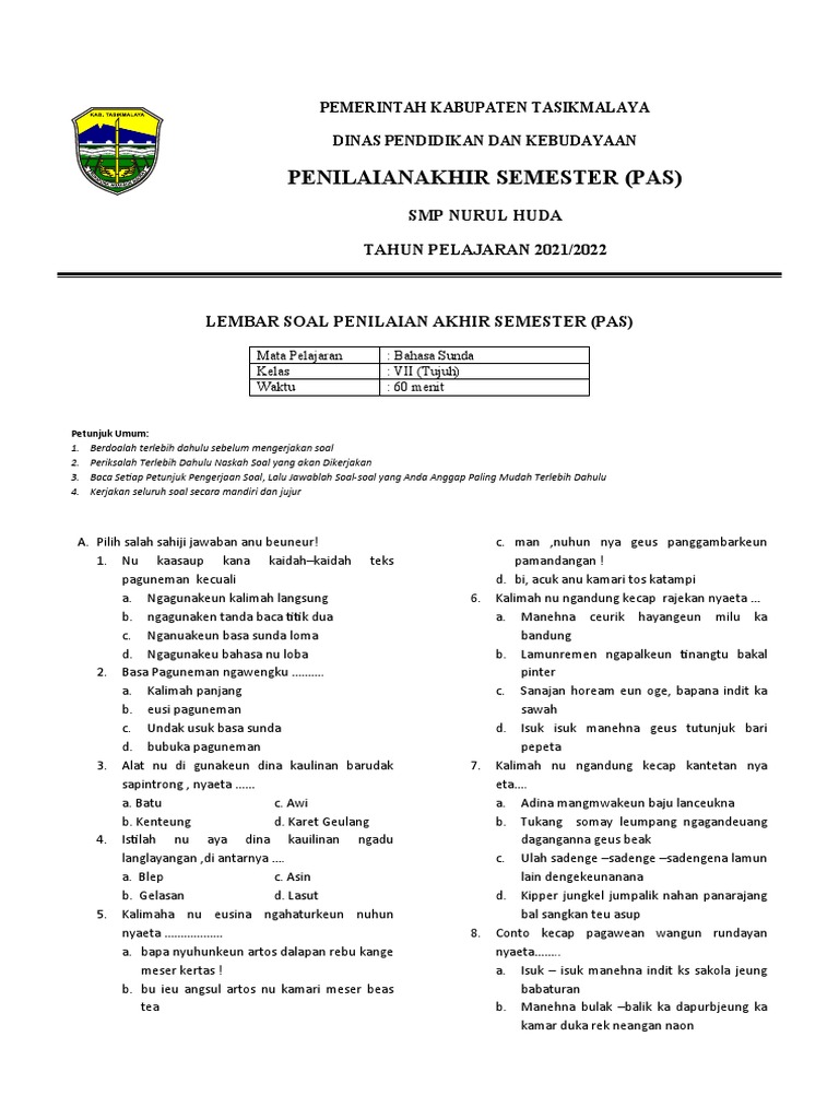 Soal PAS B. Sunda Kls 7 | PDF