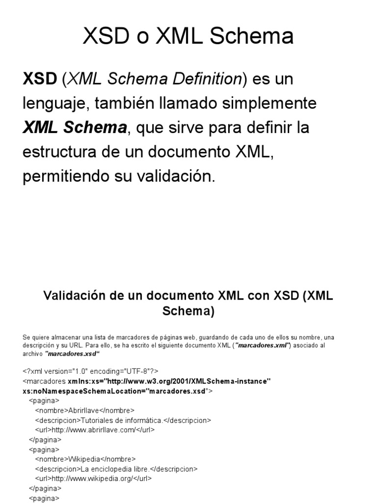XSD o XML Schema | PDF | Xml | Estándares informáticos