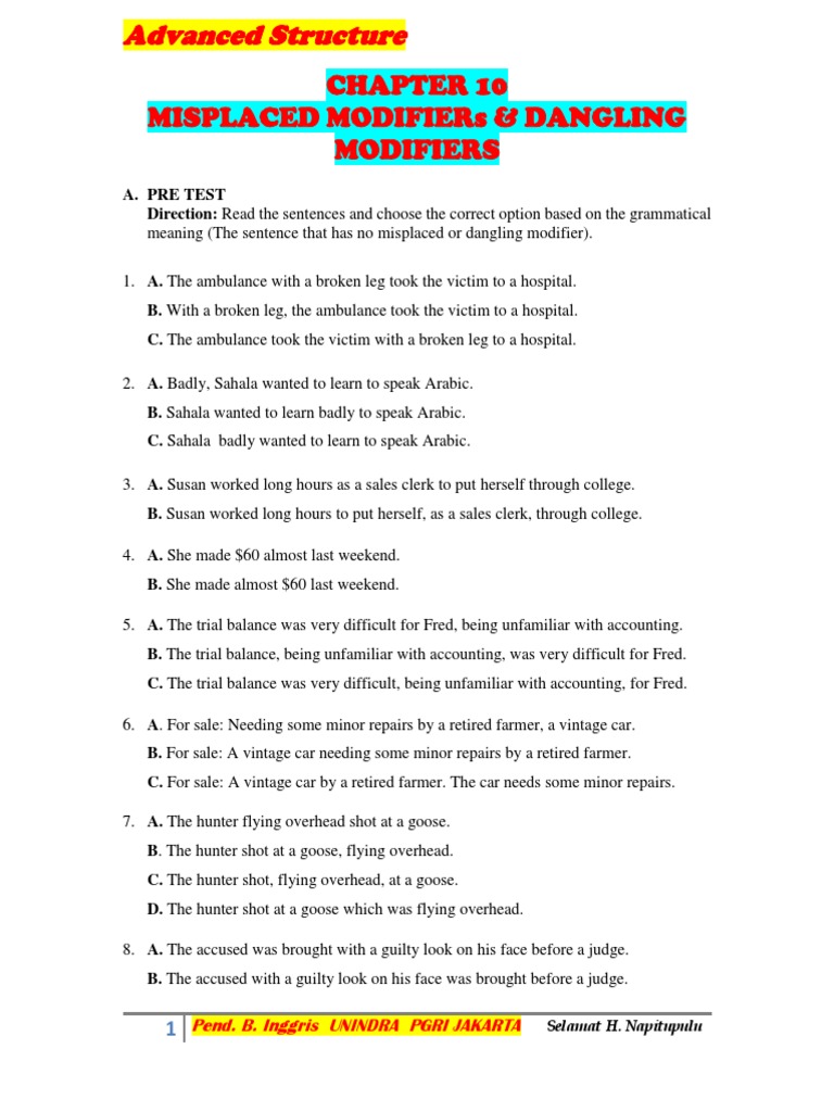 UNIT 10 - MISPLACED MODIFIERs & DANGLING MODIFIERS English 2021 Cetak ...