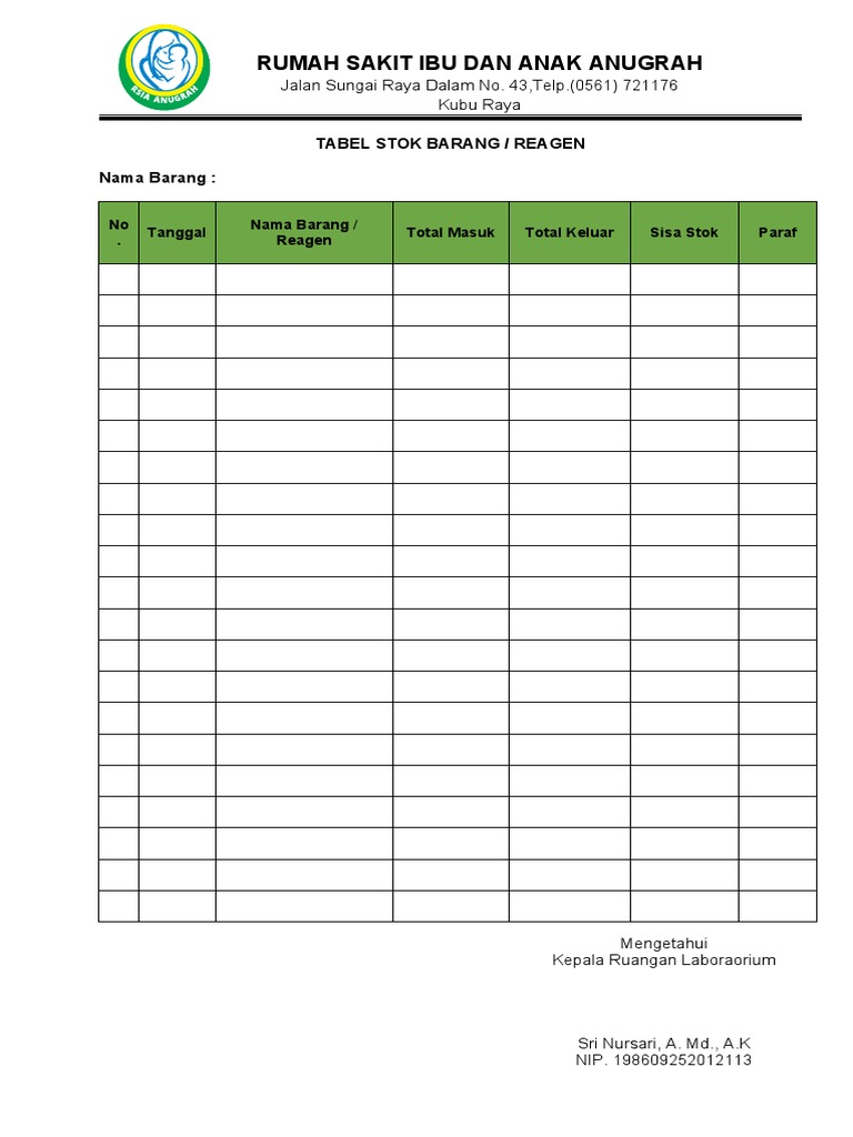 Tabel Stok Reagen Laboratorium | PDF