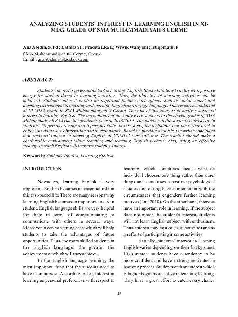 Analyzing Students' Interest in Learning English in Xi-Mia2 Grade of ...
