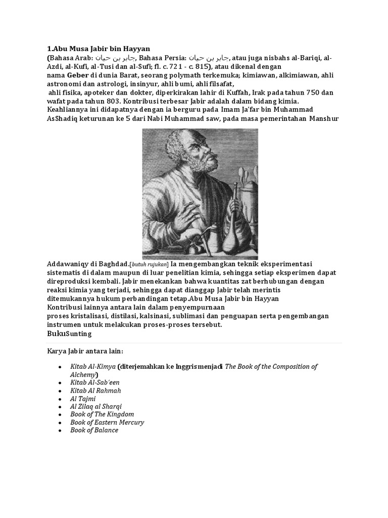 1.abu Musa Jabir Bin Hayyan: (Butuh Rujukan) | PDF