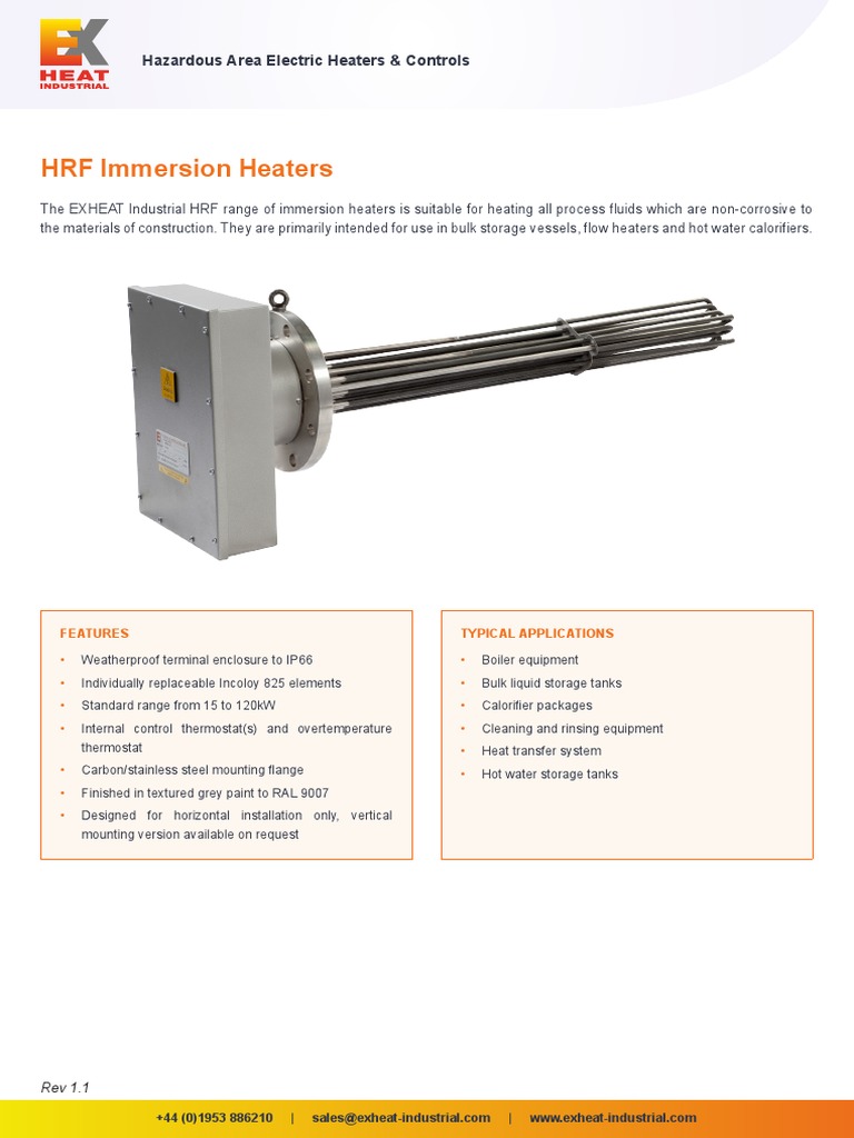 ExHeat - HRF Flanged Industrial Immersion Heaters | PDF | Water Heating ...