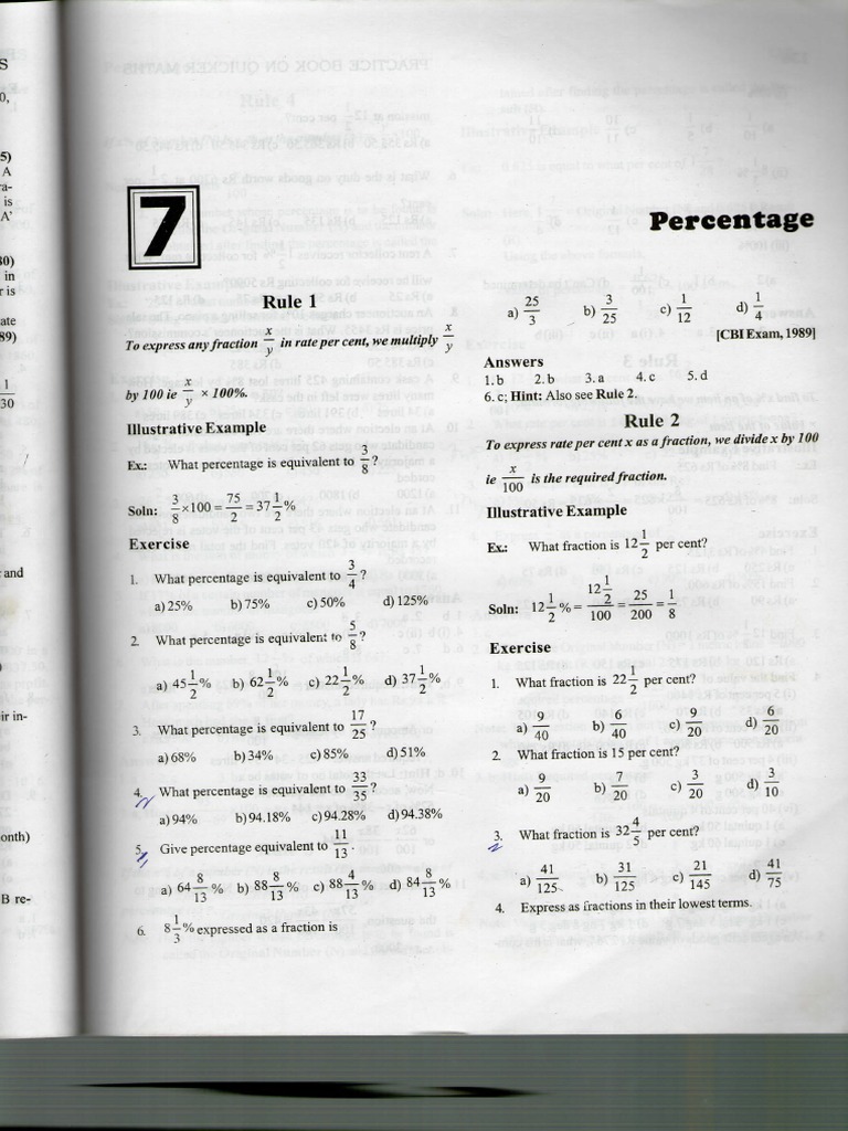 Practice Book On Quicker Maths | PDF | Percentage | Elementary Mathematics