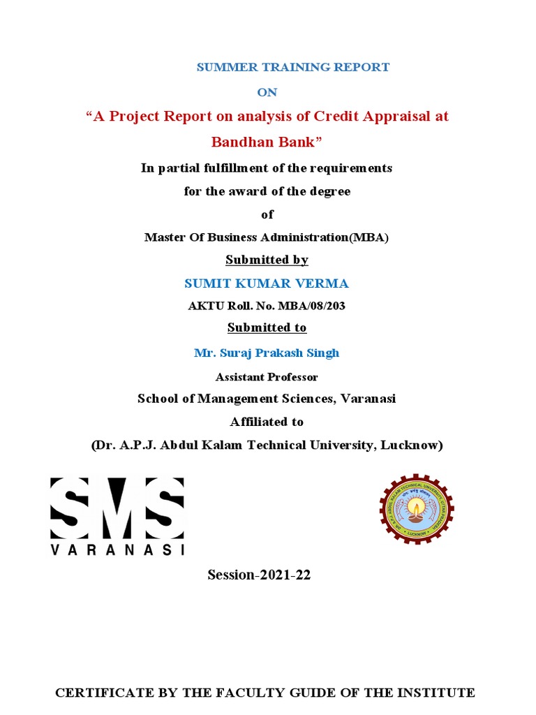 A Project Report On Analysis of Credit Appraisal at Bandhan Bank | PDF ...