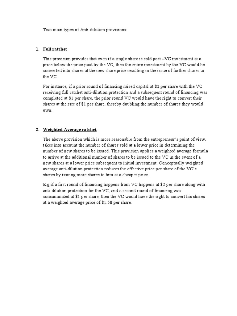 Anti Dilution Provision Ratchet Clause | PDF | Finance & Money Management