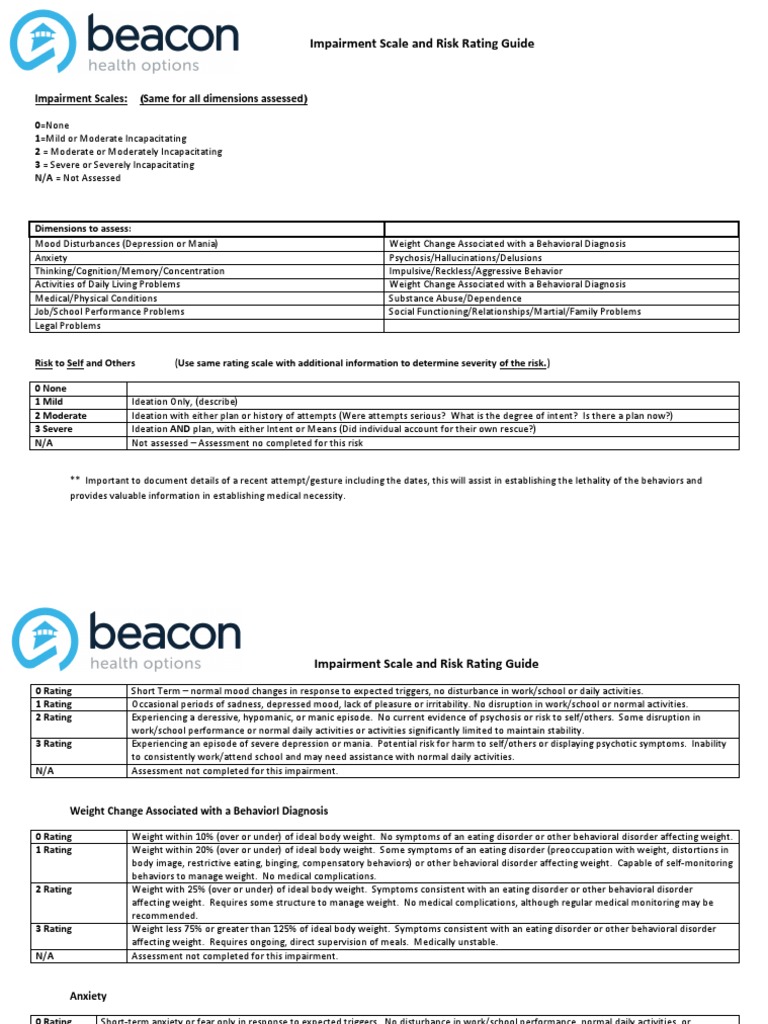 Impairment Scale and Risk Rating Guide: Impairment Scales: (Same For ...