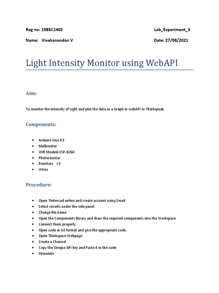 Light Intensity Monitor Using Webapi | Download Free PDF | Wi Fi ...