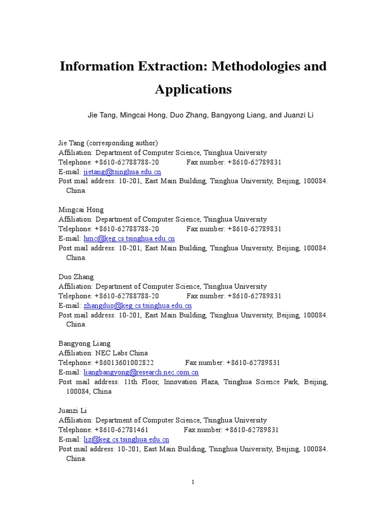 Information Extraction: Methodologies and Applications: Jietang ...
