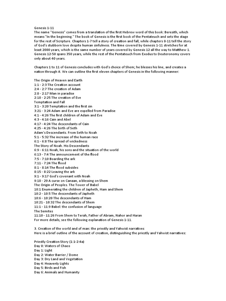 Genesis 1-11 Handouts | PDF | Bible | Book Of Genesis