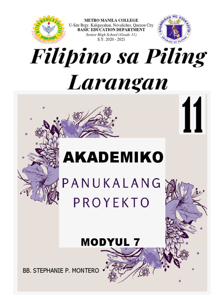 Module 7 Filipino Sa Piling Larangan Akademiko Panukalang Proyekto | PDF