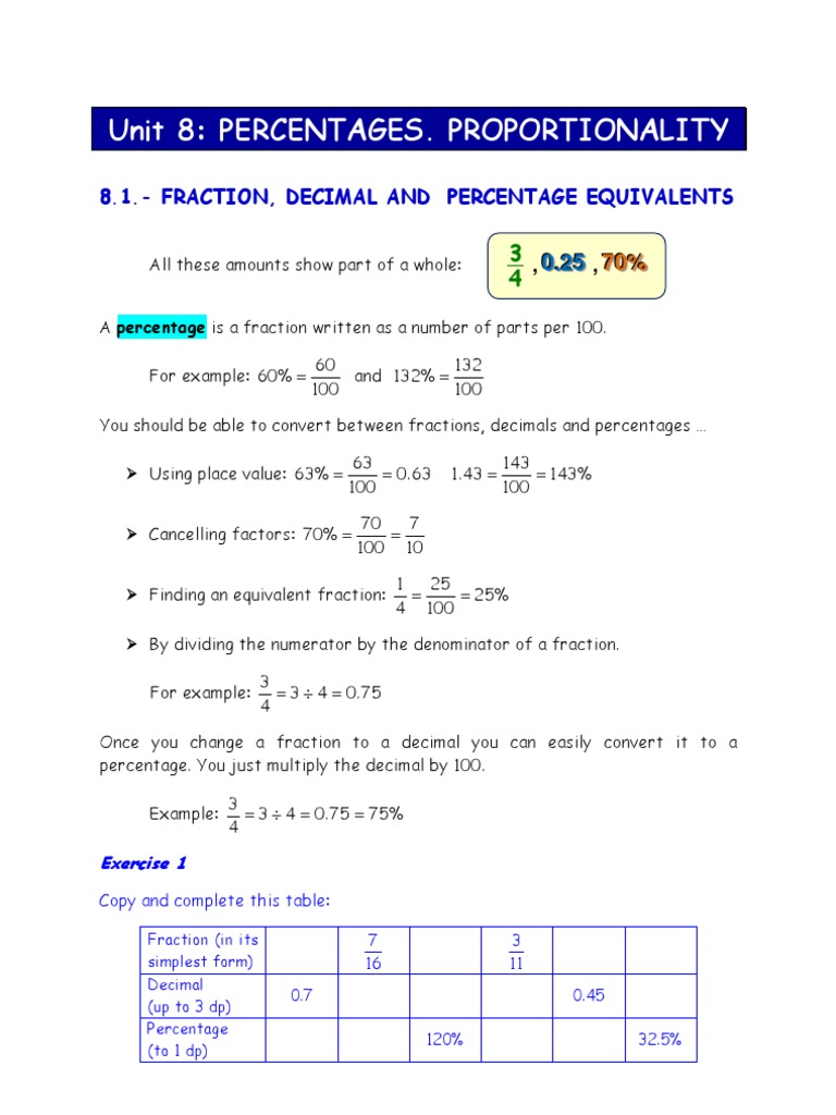 Percentages and Proportionality in Math | PDF | Fraction (Mathematics ...