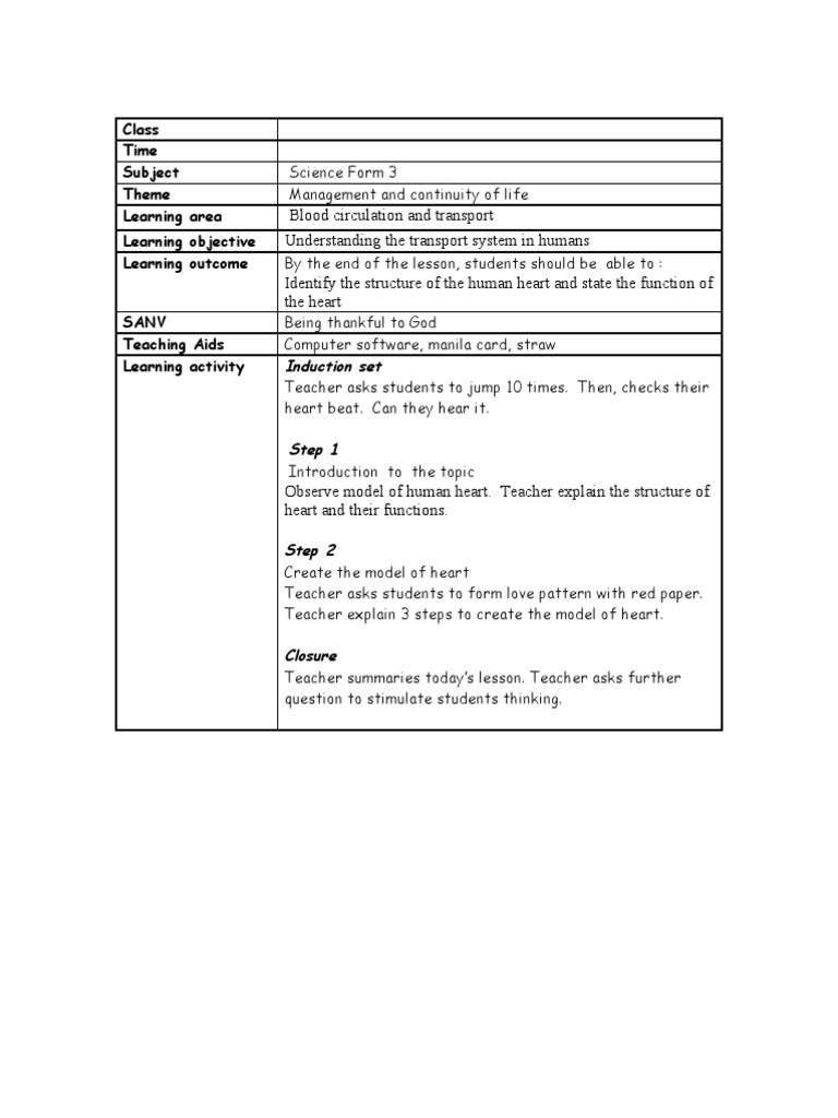 Blood Circulation Lesson Plan | PDF | Circulatory System | Leaf