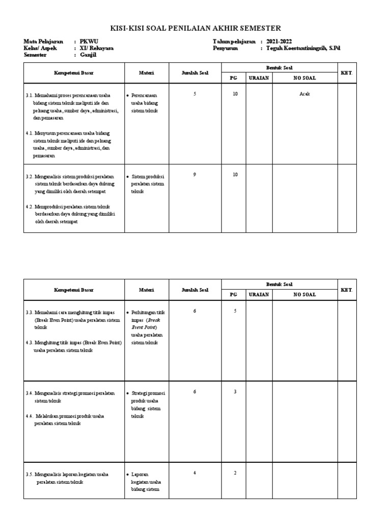 Kisi-Kisi PAS PKWU XI Rekayasa SMT 3 | PDF