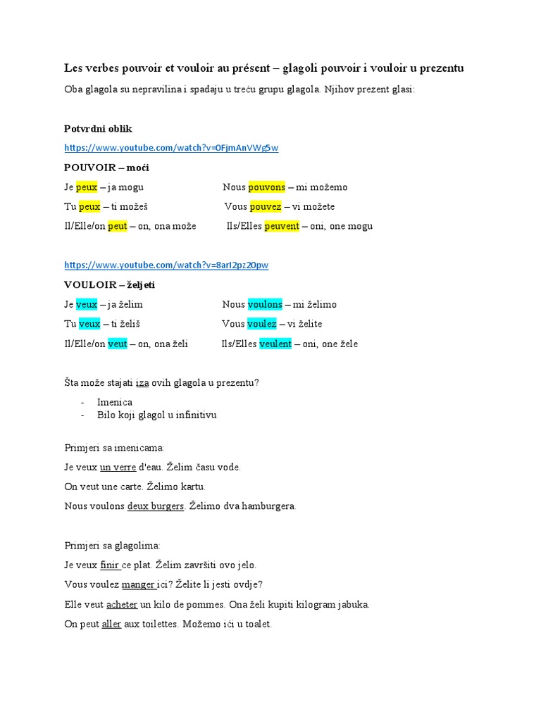 Verbes pouvoir et vouloir au présent | PDF | Arts du langage et ...