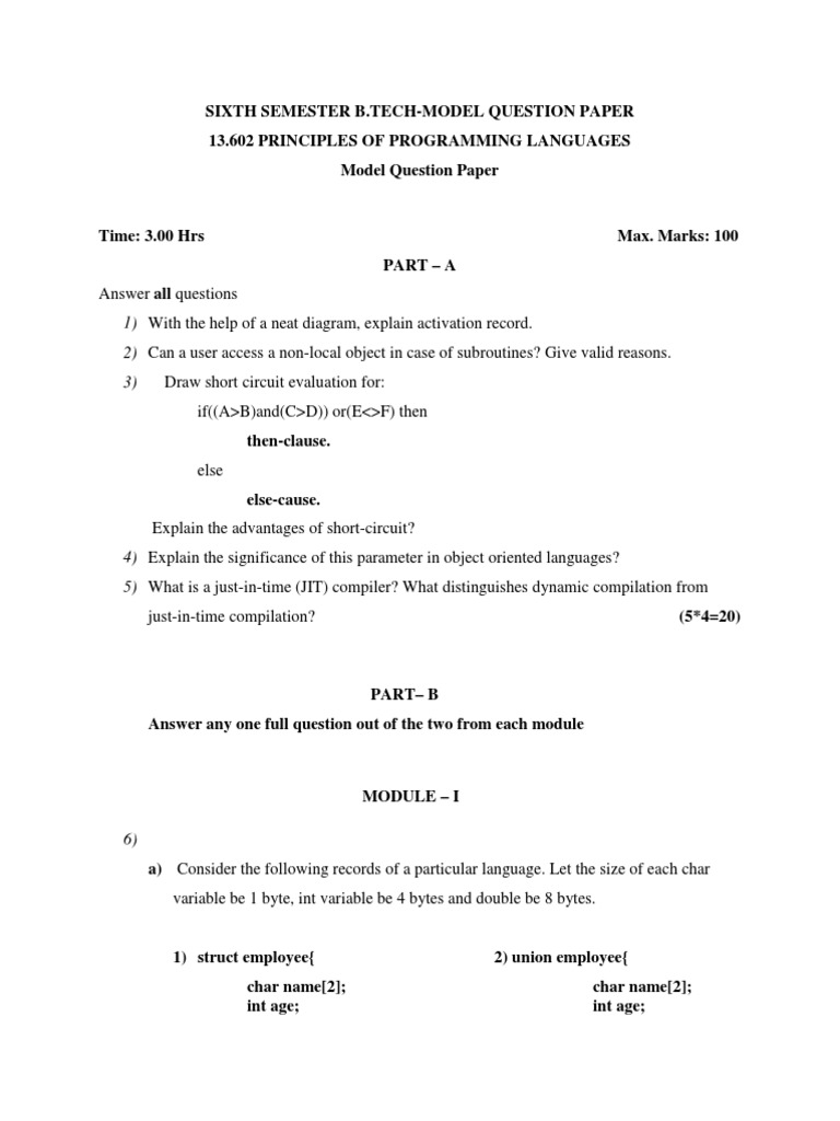 Btech Cse It Principles Progrmmng Language 20161460440258 | PDF | Modular Programming | Subroutine