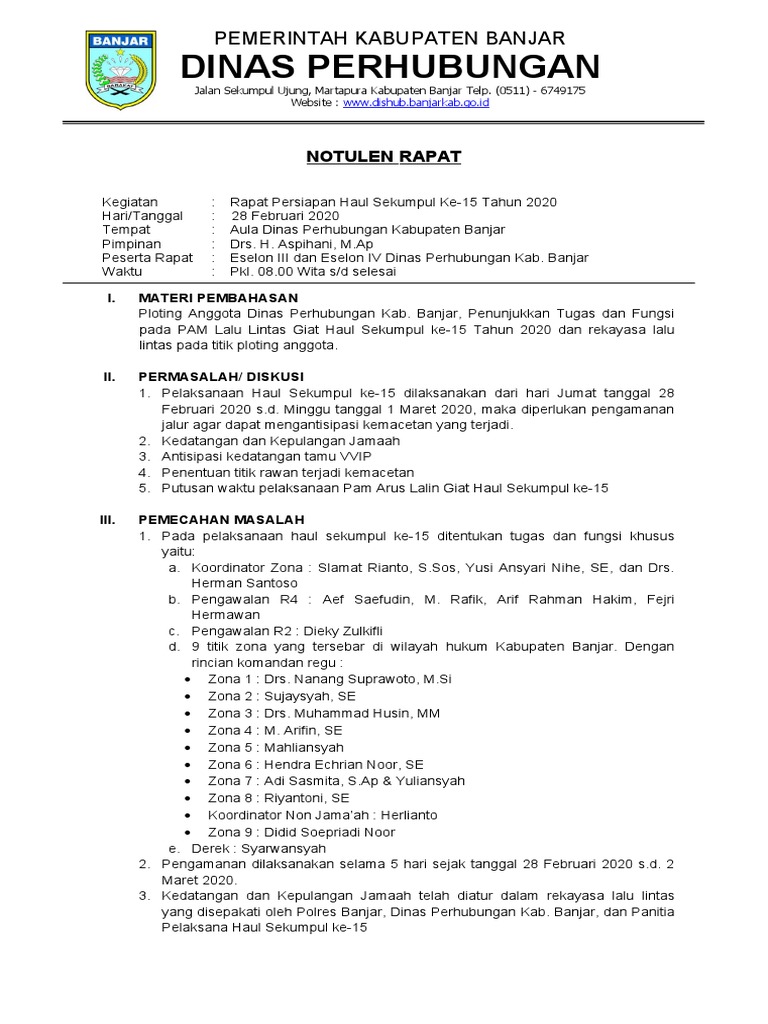 NOTULEN RAPAT Persiapan Haul 2020 | PDF