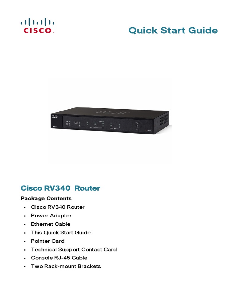 Quick Start Guide: Cisco RV340 Router | PDF | Usb | Router (Computing)