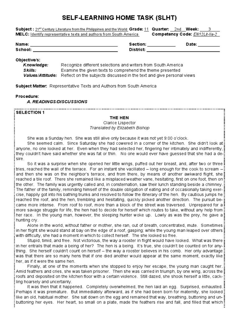 Self-Learning Home Task (SLHT) | PDF | Gabriel García Márquez