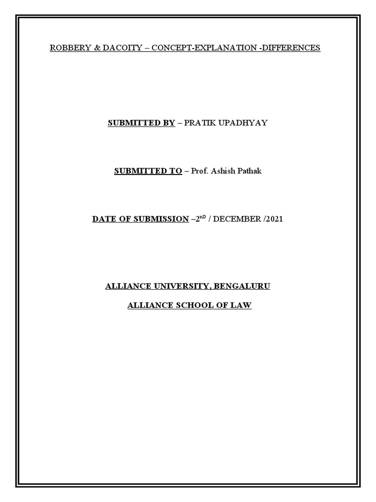 Robbery and Dacoity Explanation & Differences | PDF | Robbery | Theft