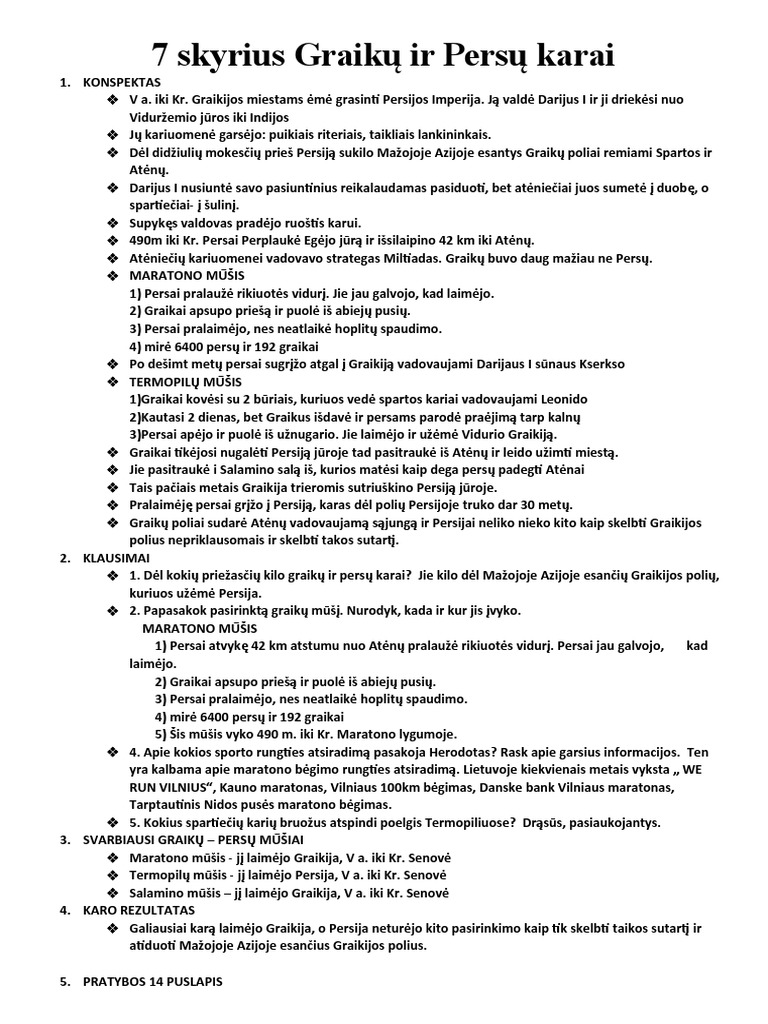 7 Skyrius Graikų Ir Persų Karai | PDF