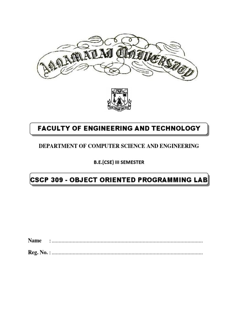 Cscp309 Object Oriented Programming Lab Pdf Class Computer Programming C