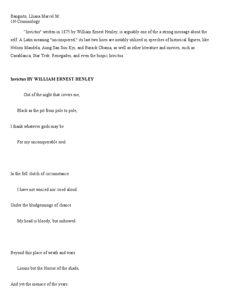 Invictus by William Ernest Henley | PDF