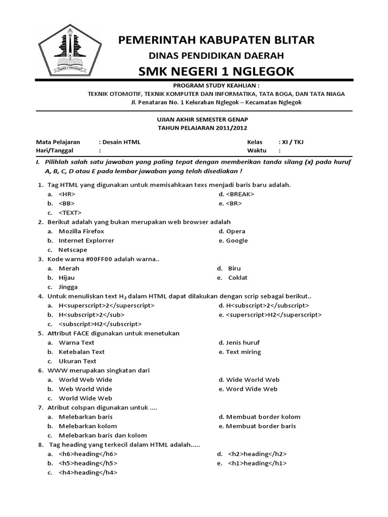 Soal Mulok-Desain Web-HTML | PDF | Komputer