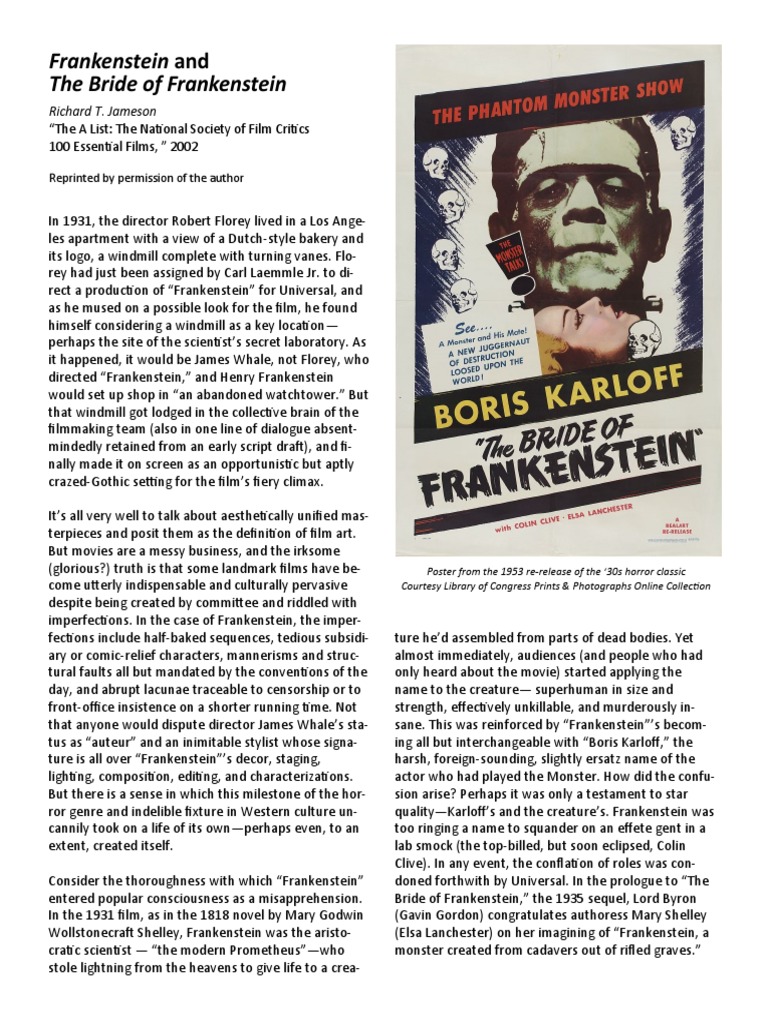 A Critical Analysis of Frankenstein, The Bride of Frankenstein, and the ...