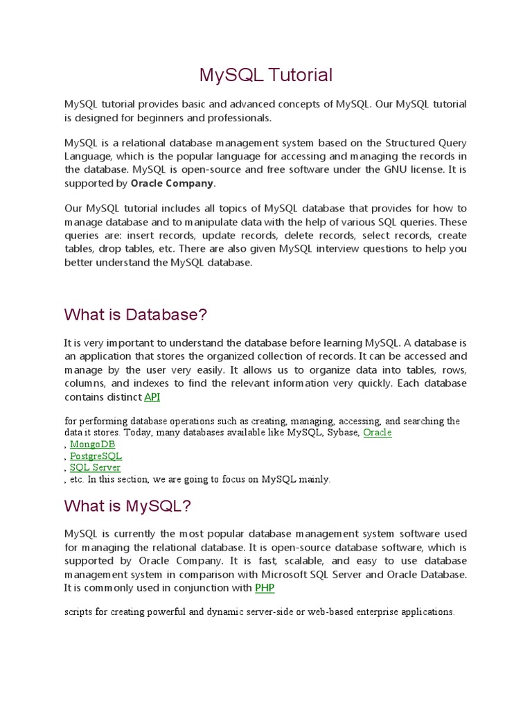 MySQL Tutorial | PDF | My Sql | Databases MySQL Tutorial | PDF | My Sql | Databases