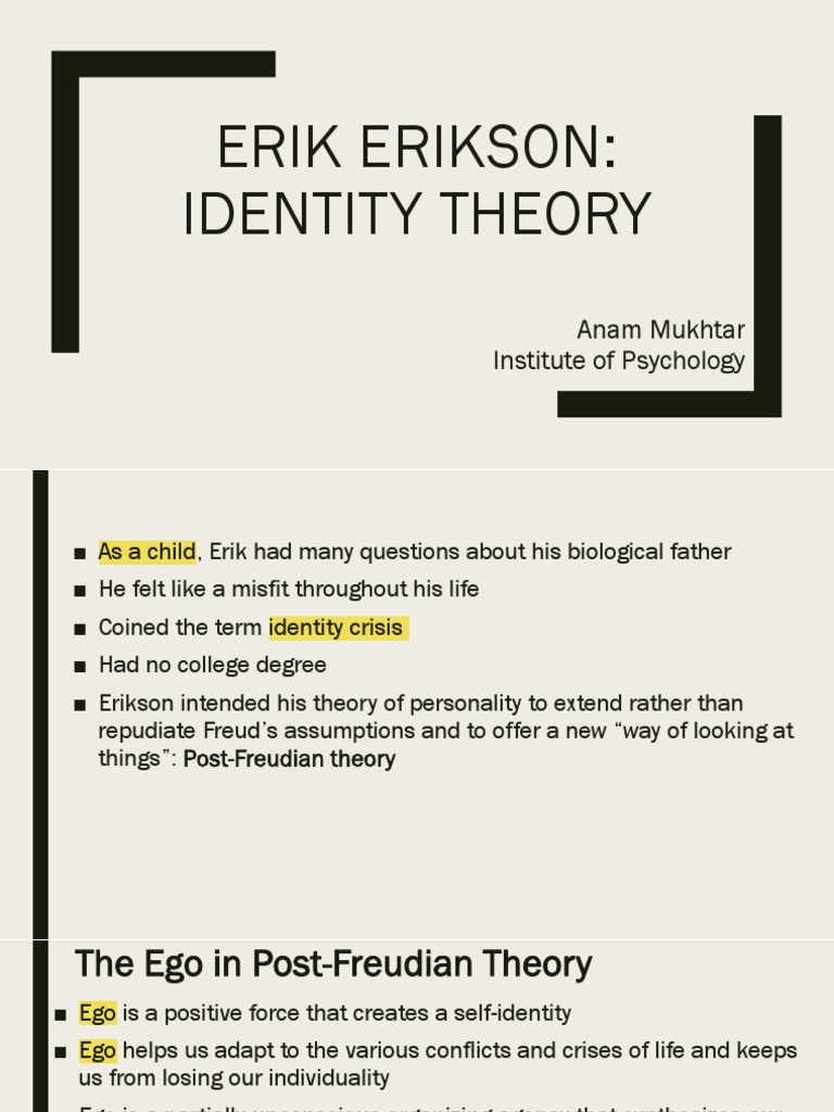 Erik Erikson: Identity Theory: Anam Mukhtar Institute of Psychology ...