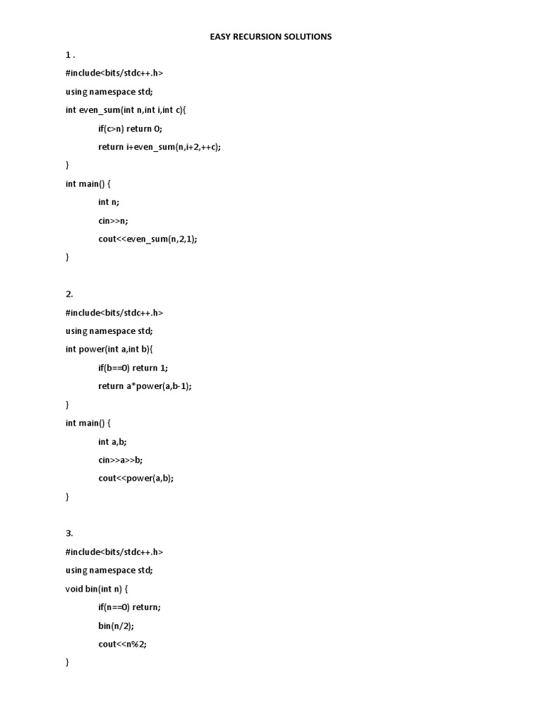 Easy Recursion Solutions | PDF | Namespace | Control Flow