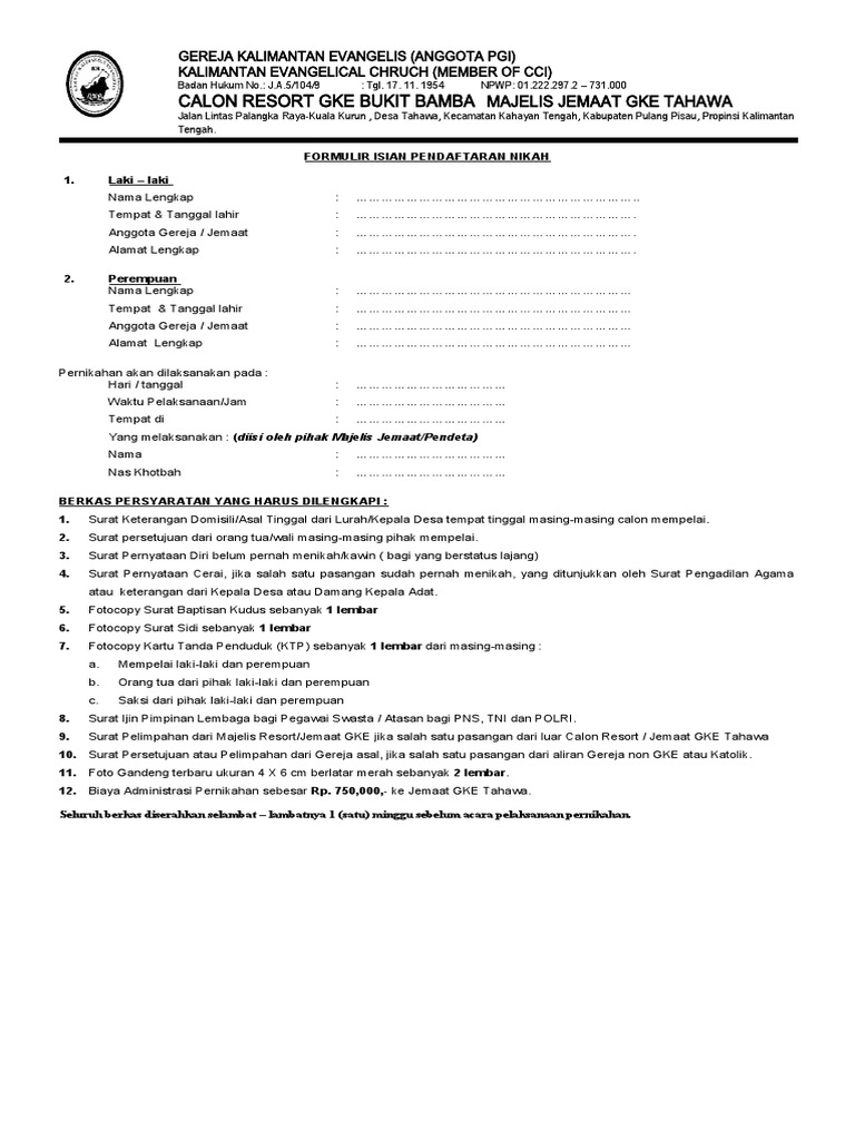 Formulir Isian Pendaftaran Nikah | PDF