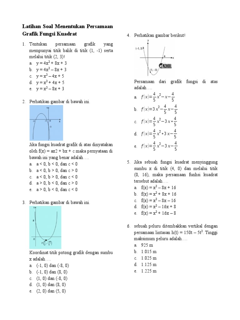 Latihan Soal Fungsi Kuadrat | PDF