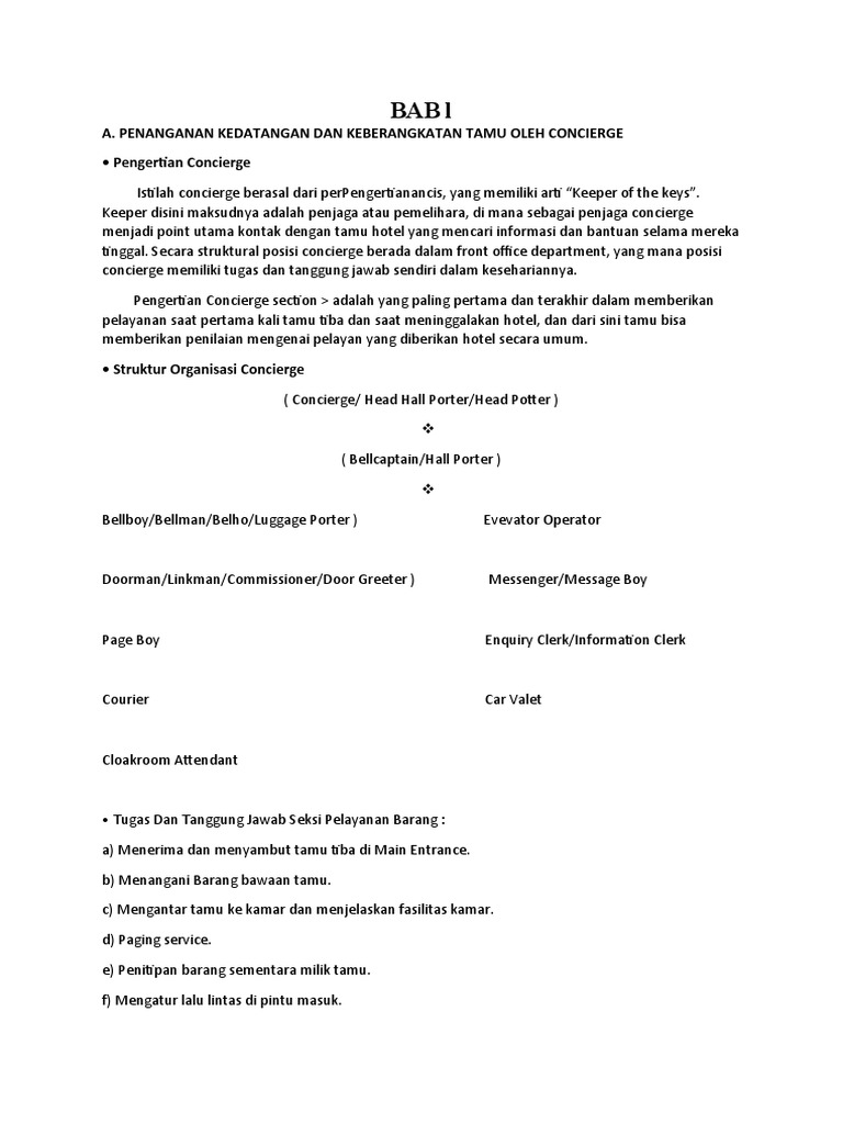 Tugas dan Peran Concierge Hotel | PDF | Bisnis