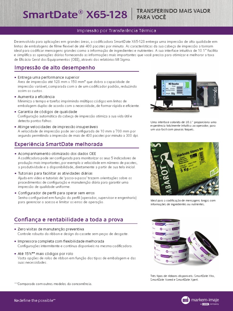 SmartDate X65 128 DS BR A1 Markem Imaje | PDF | Embalagem e rotulagem | Informática