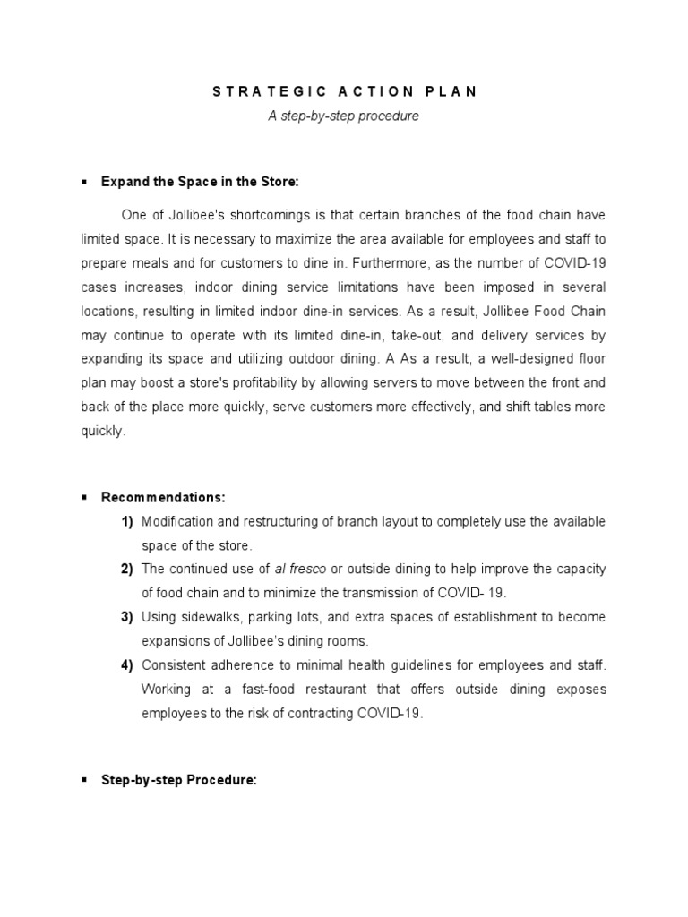 STRATEGIC ACTION PLAN - Step by Step | PDF | Restaurants