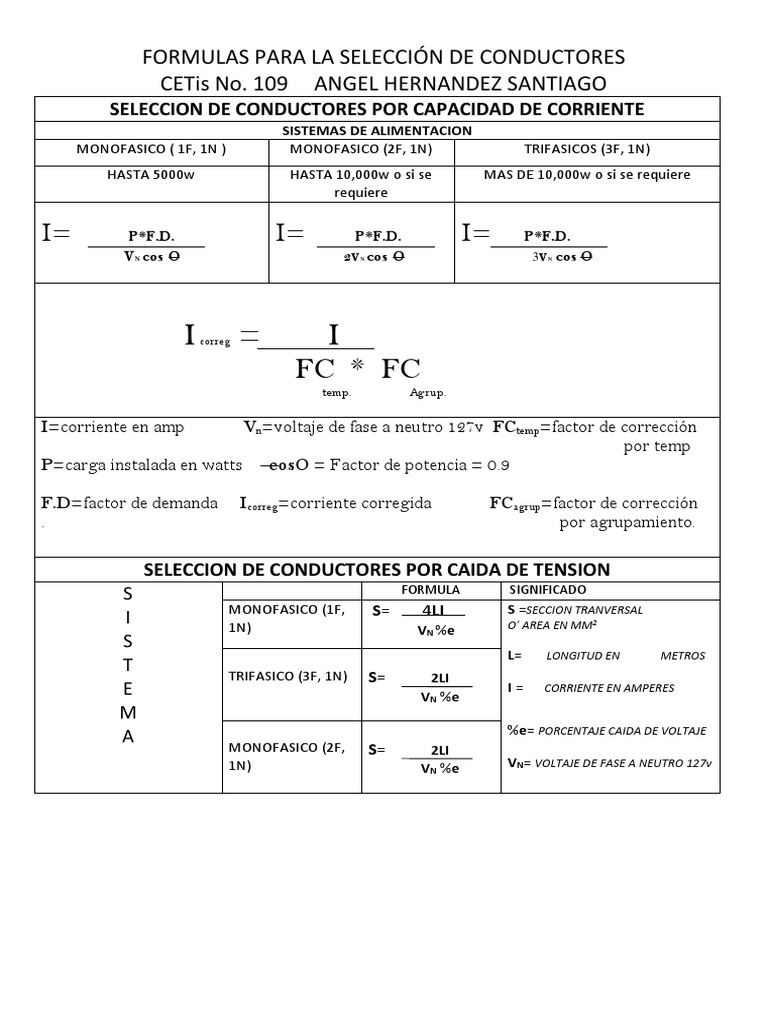 Formulas Electricas para La Eleccion de Conductores | PDF | voltaje ...