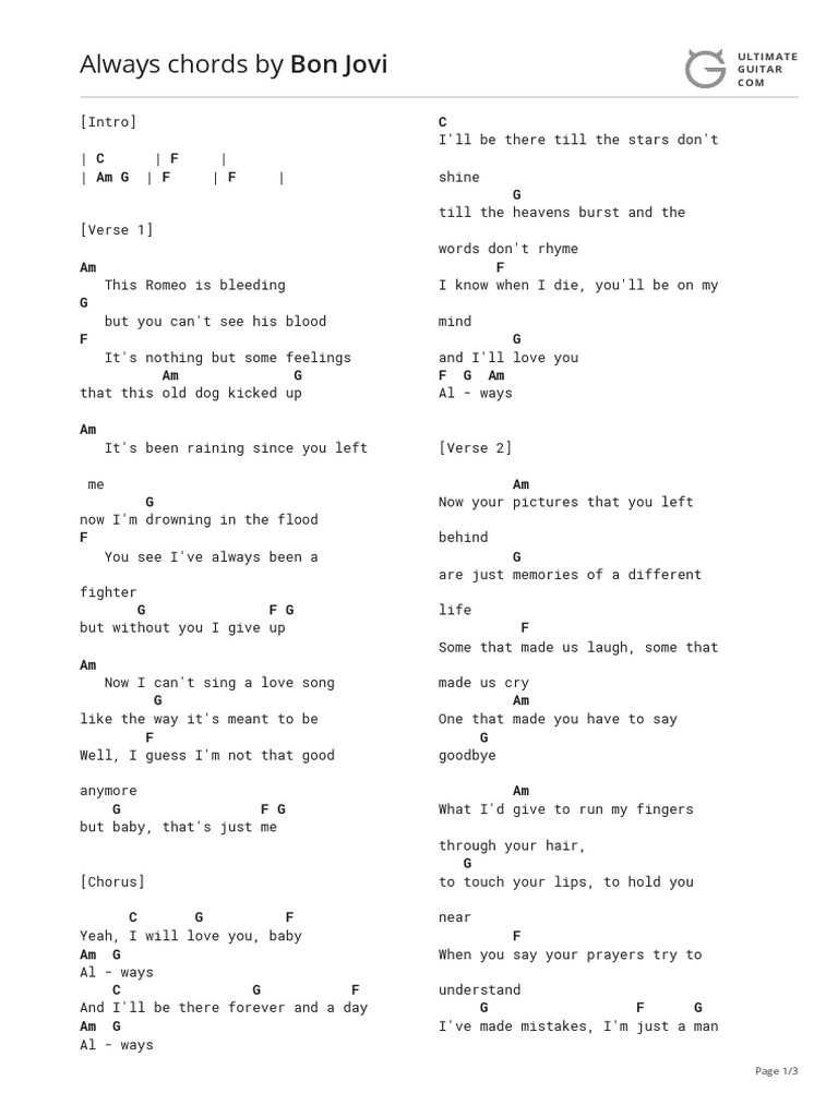 Always Chords C by Bon Jovi | PDF | Song Structure | Musical Compositions