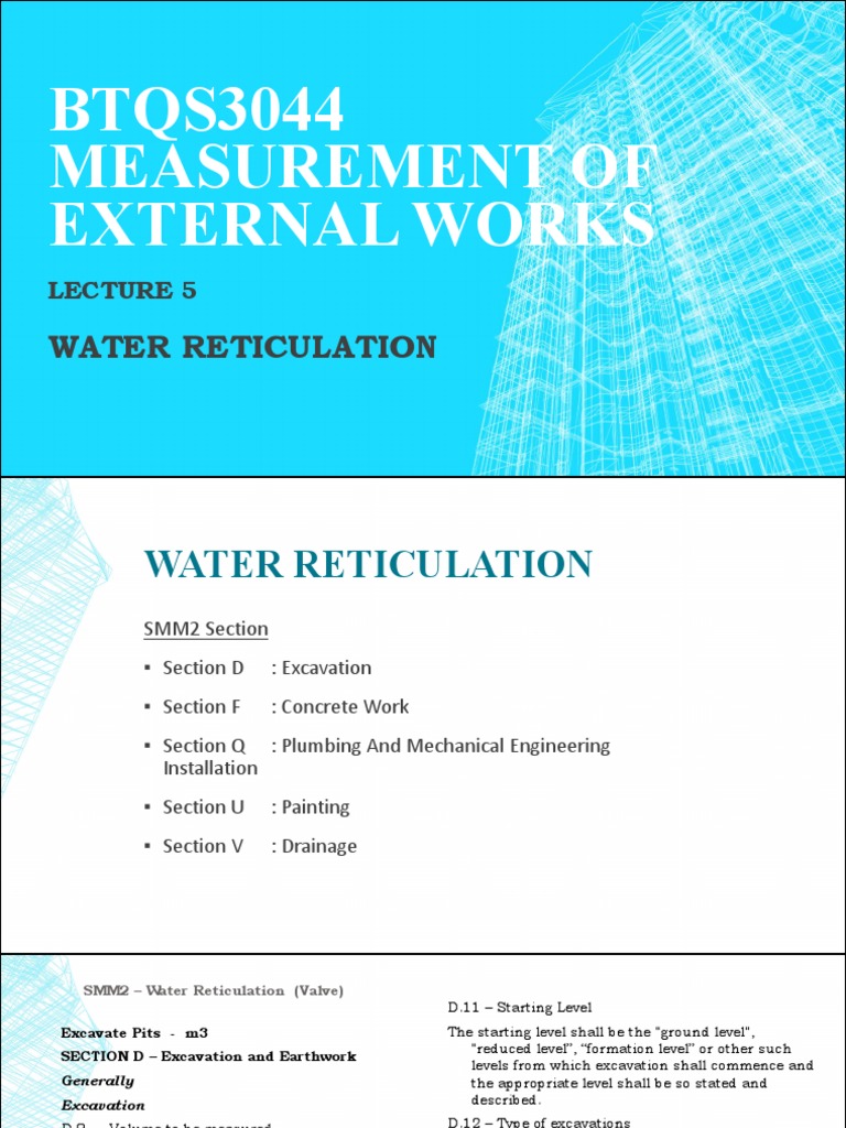 BTQS3044 Measurement of External Works: Water Reticulation | PDF | Pipe ...