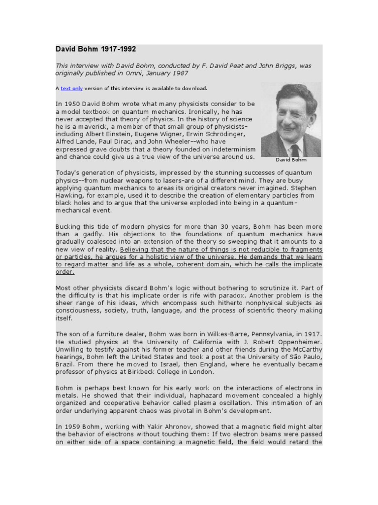 David Bohm | Download Free PDF | Quantum Mechanics | Physics