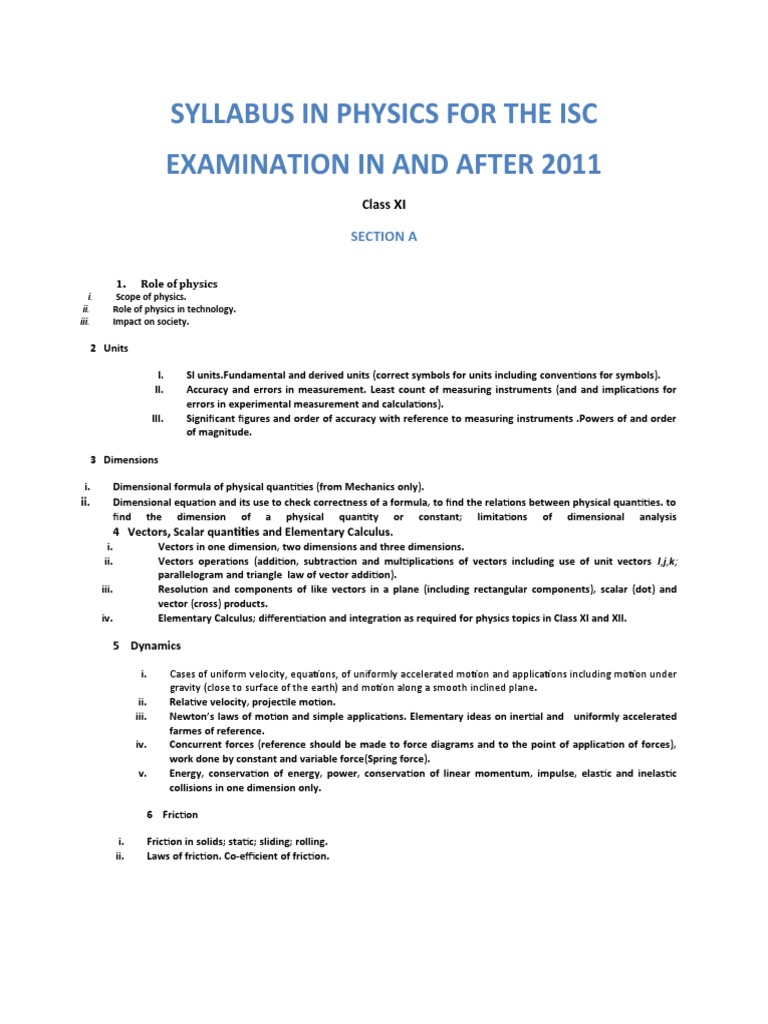 ISC Physics Syllabus Overview | PDF | Force | Euclidean Vector