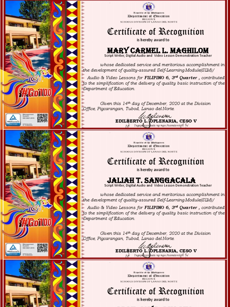 Grade 6 3rd Quarter Certificates 1 | PDF