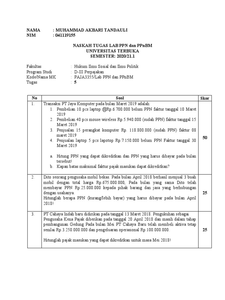 Tugas 5 PPN Muhammad Akbari | PDF | Karier & Perkembangan | Pengelolaan Keuangan & Uang