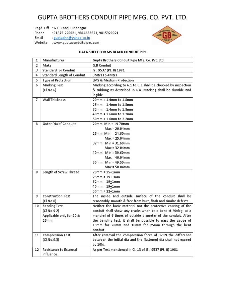 Ms Black Data Sheet | PDF | Pipe (Fluid Conveyance) | Sheet Metal