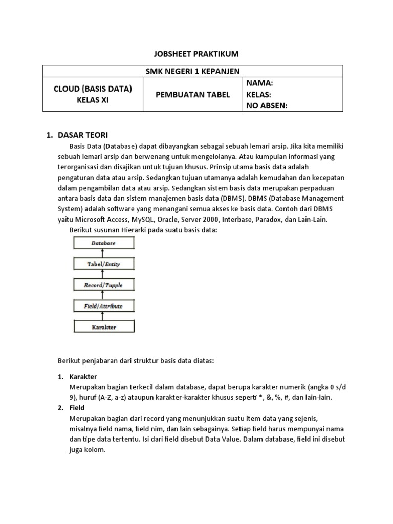 Jobsheet-Pembuatan Tabel-Baru | PDF