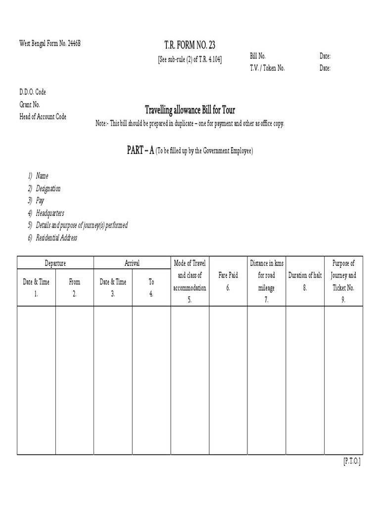 Ta Bill Format | PDF | Cheque | Fare