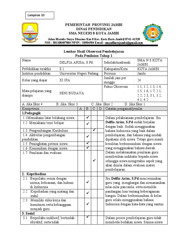 Lamp 9. Sambungan Lembar Refleksi Observasi Pengawas | PDF